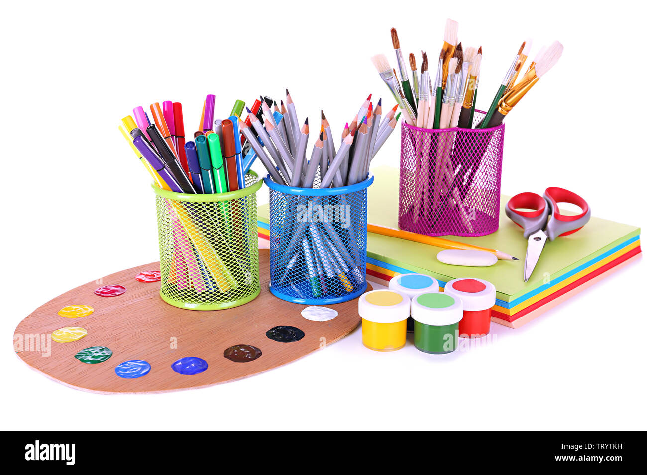 Composition of various creative tools isolated on white Stock Photo - Alamy