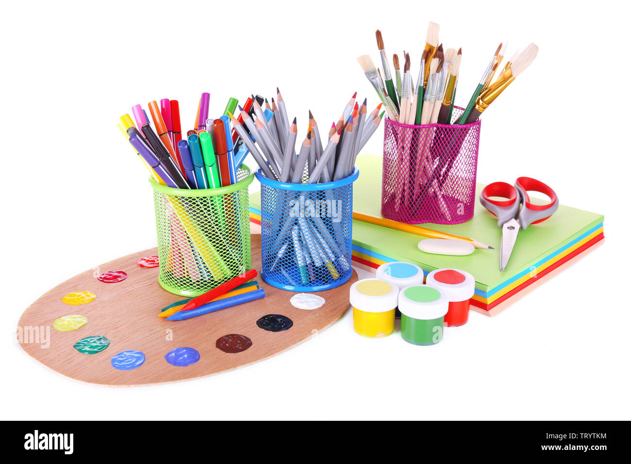 Composition of various creative tools isolated on white Stock Photo - Alamy