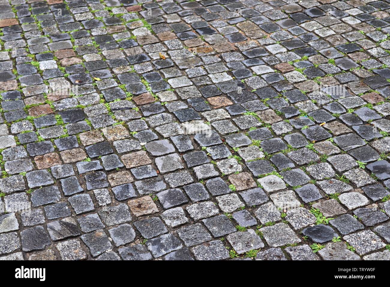 Detailed close up view on cobblestone pavement streets in high ...
