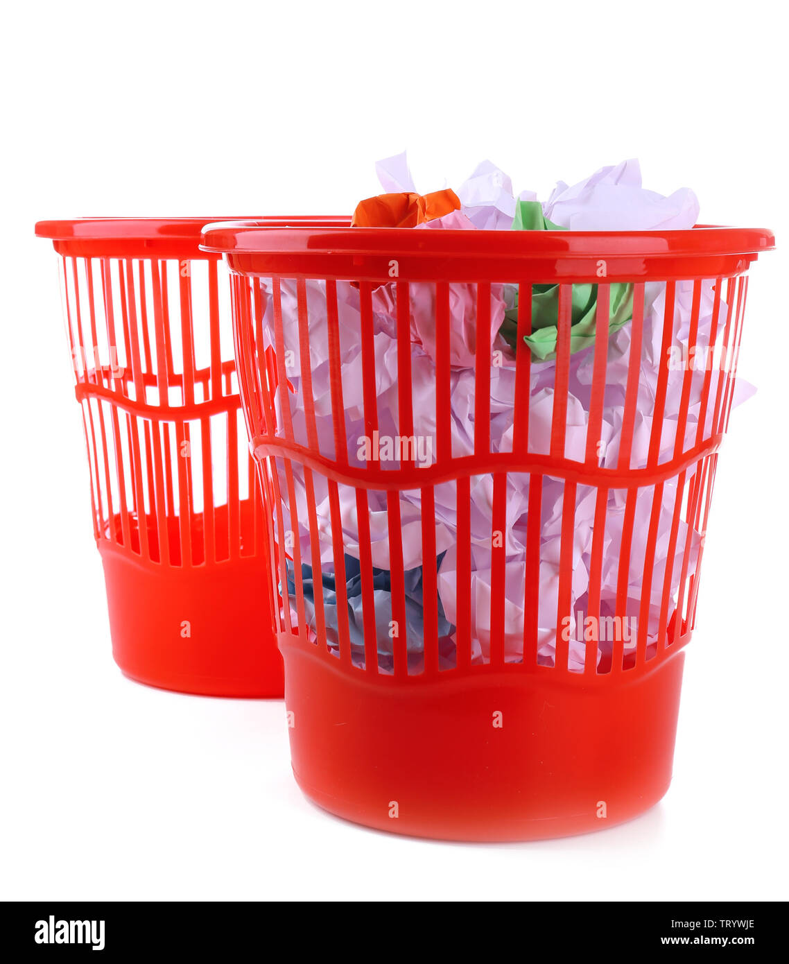 Two red garbage bins, isolated on white Stock Photo - Alamy