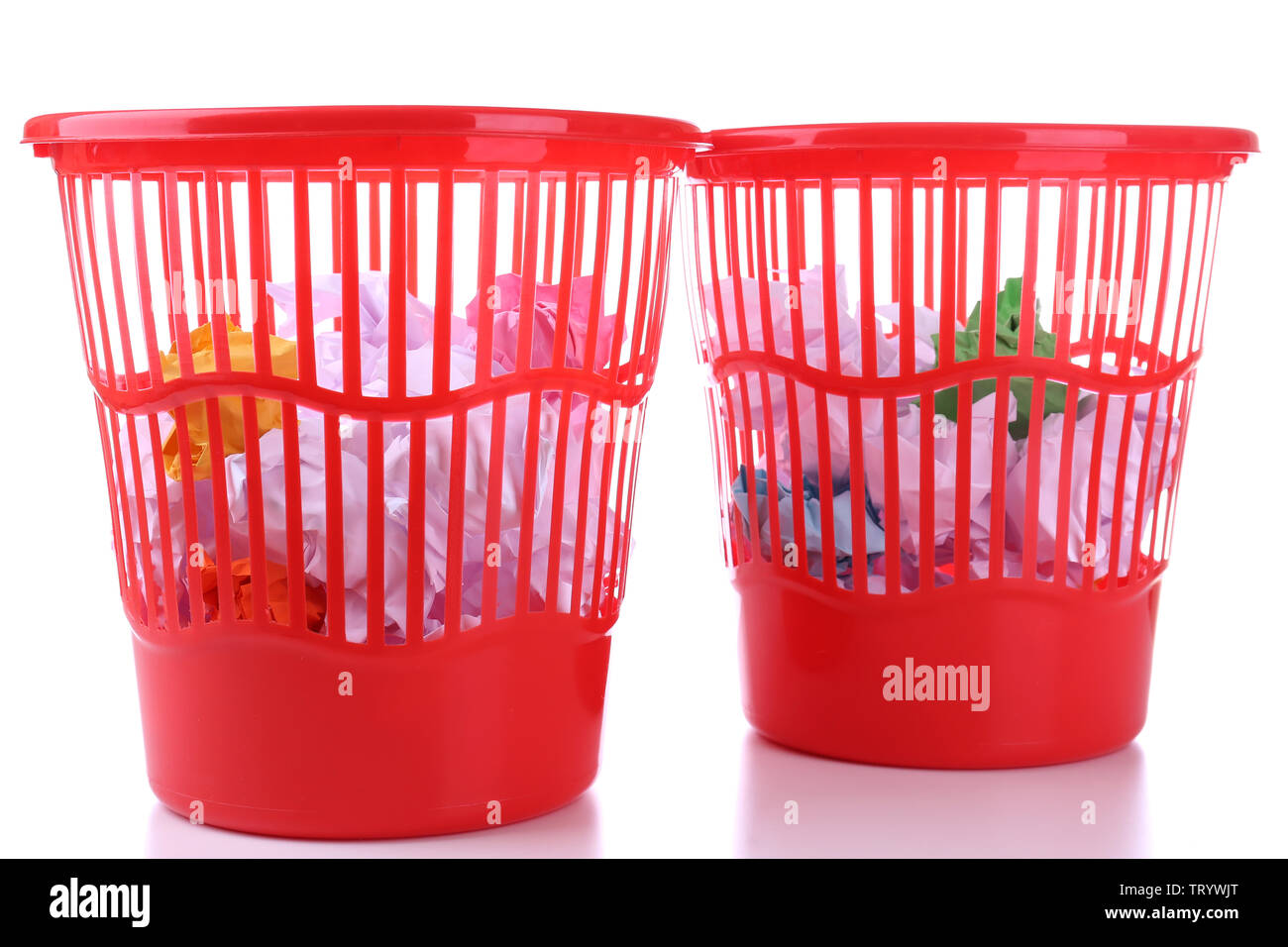 Two red garbage bins, isolated on white Stock Photo - Alamy