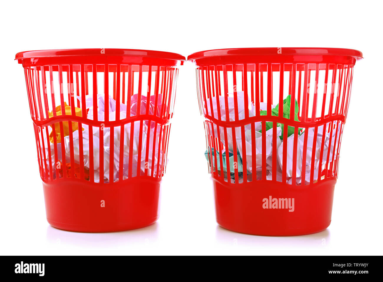 Two red garbage bins, isolated on white Stock Photo - Alamy