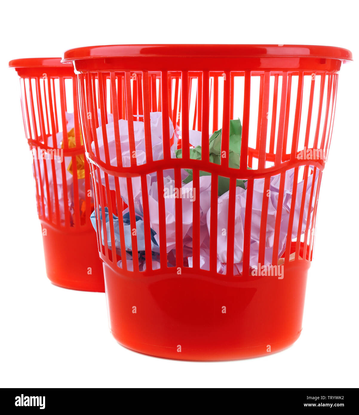 Two red garbage bins, isolated on white Stock Photo - Alamy