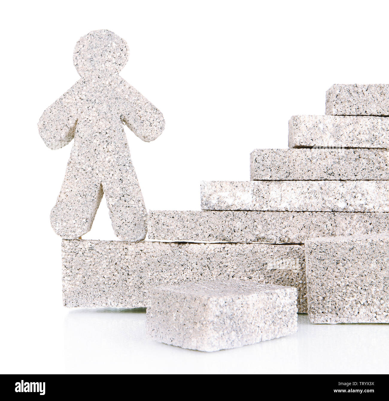Building blocks with little man isolated on white Stock Photo - Alamy
