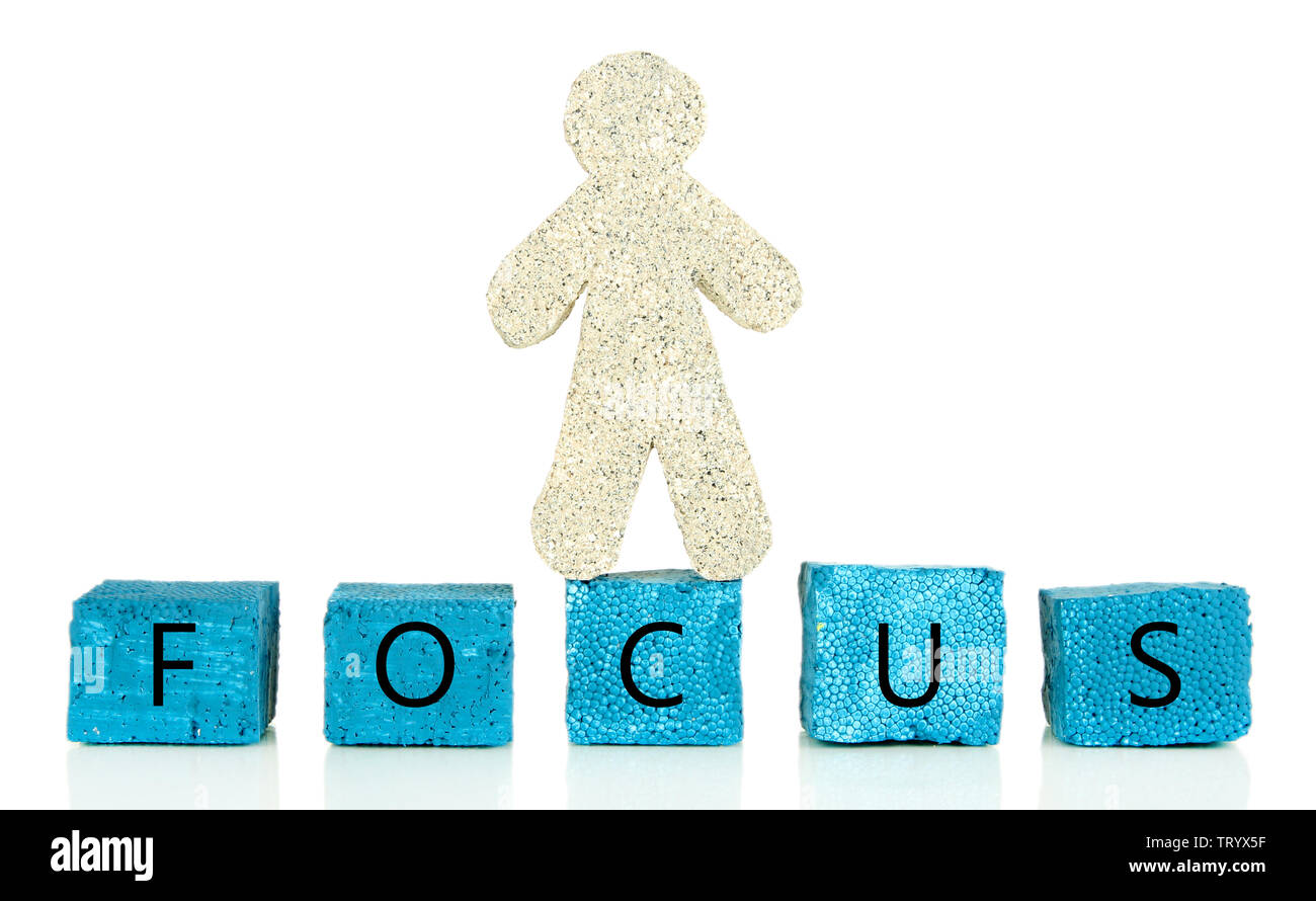Little man and building blocks isolated on white Stock Photo - Alamy