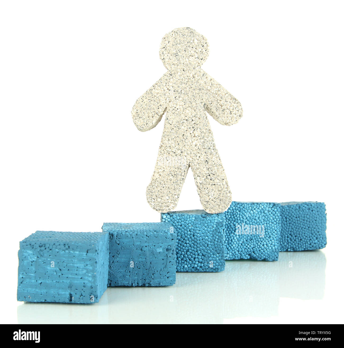 Little man and building blocks isolated on white Stock Photo - Alamy