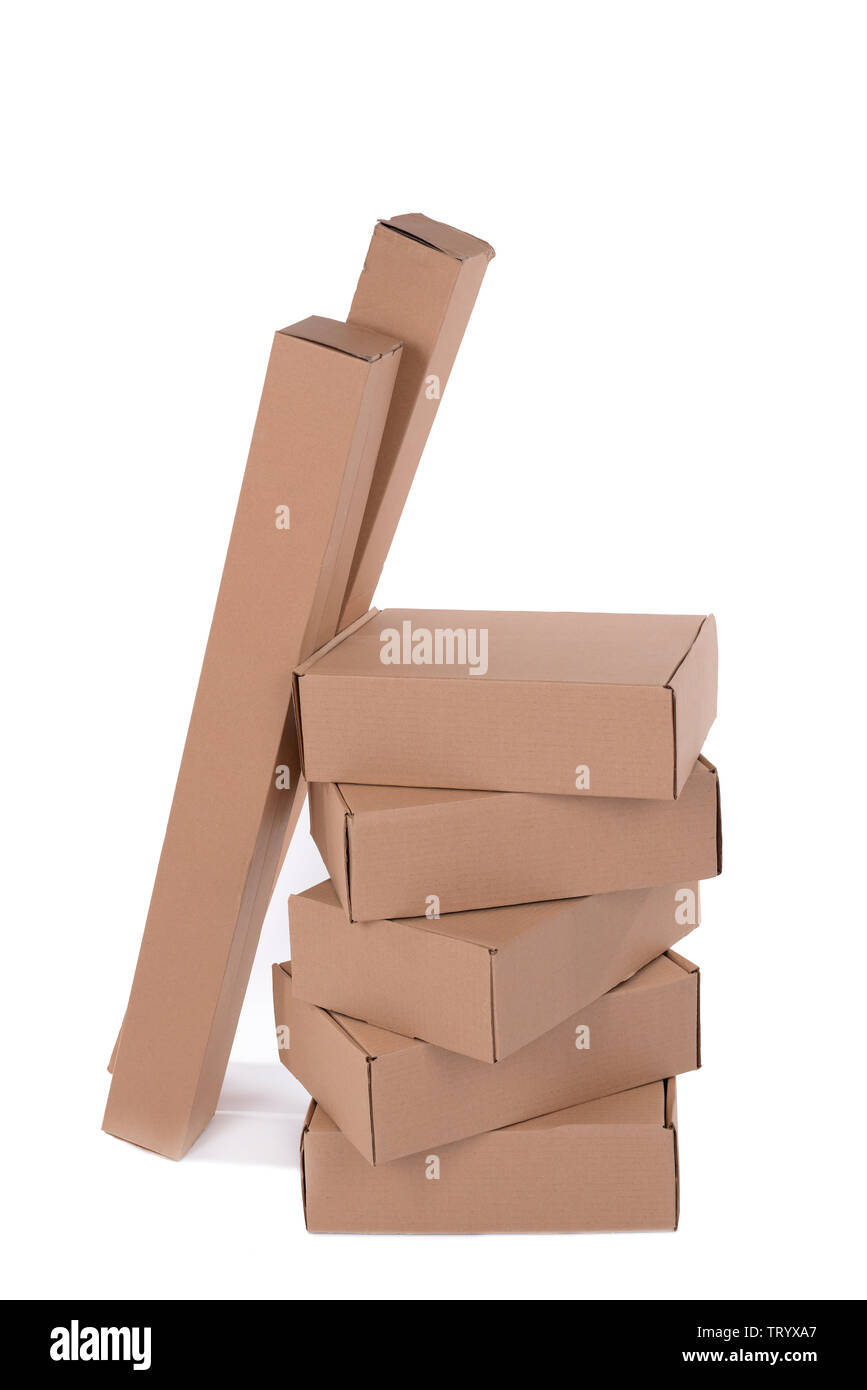 Different cardboard boxes isolated on white Stock Photo - Alamy