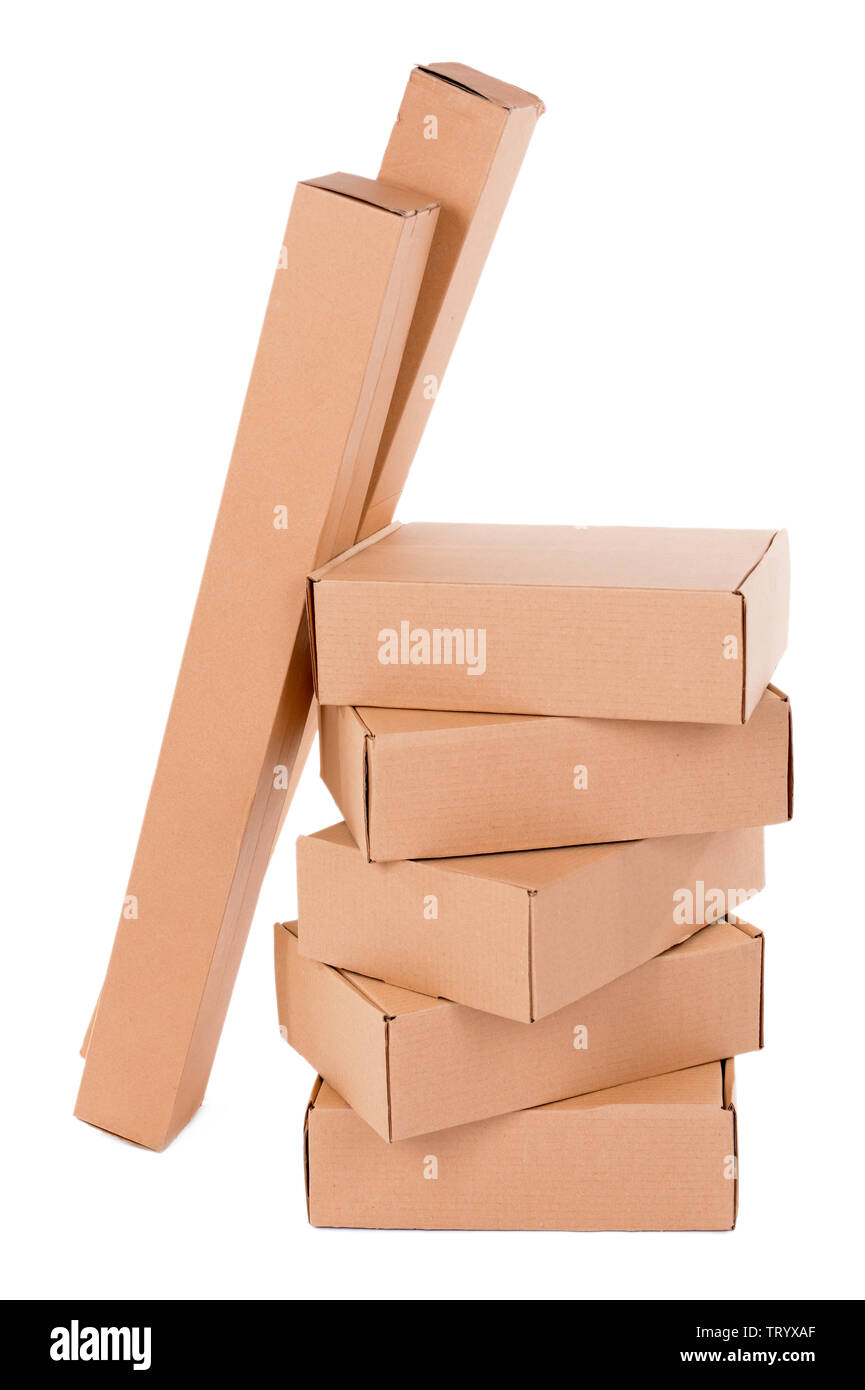 Different cardboard boxes isolated on white Stock Photo - Alamy