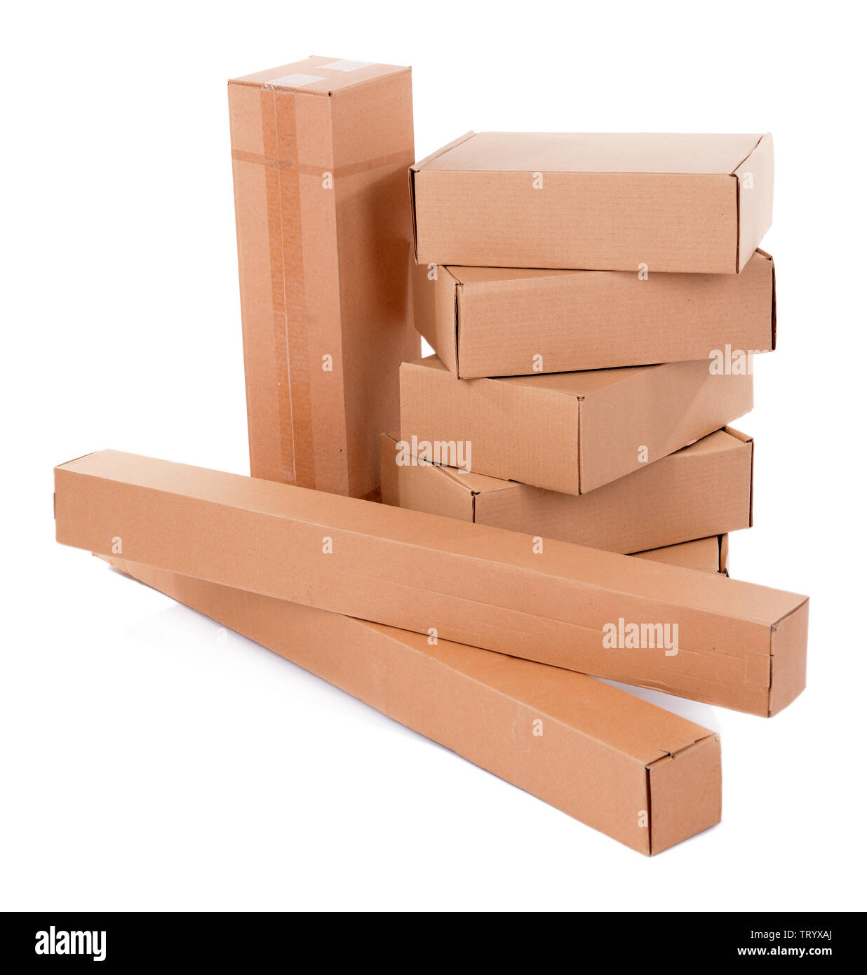 Different cardboard boxes isolated on white Stock Photo - Alamy