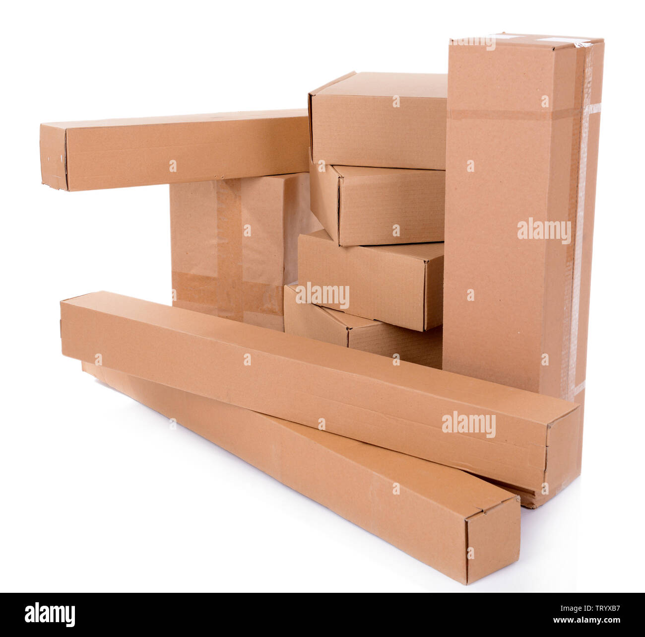 Different cardboard boxes isolated on white Stock Photo - Alamy