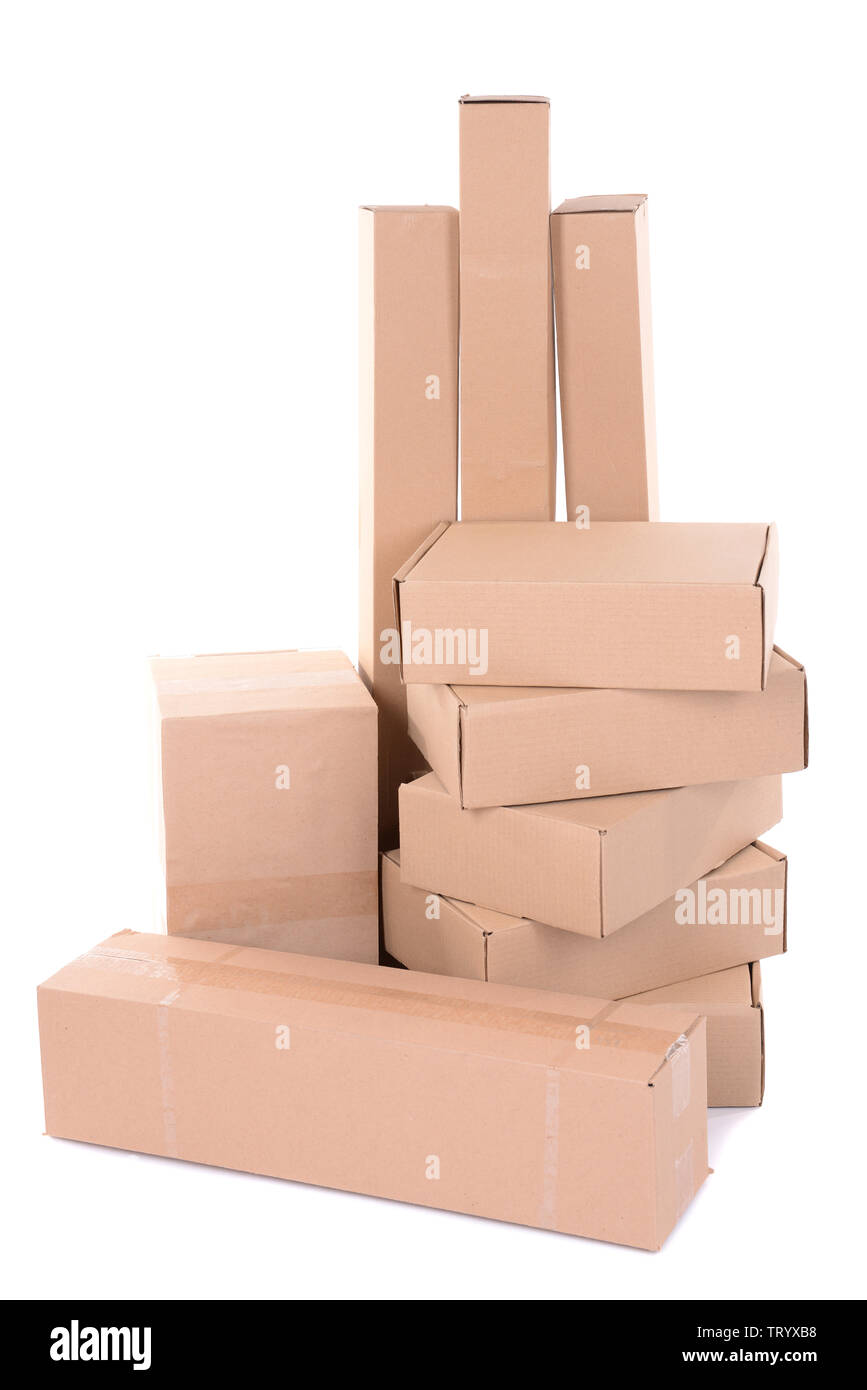 Different cardboard boxes isolated on white Stock Photo - Alamy