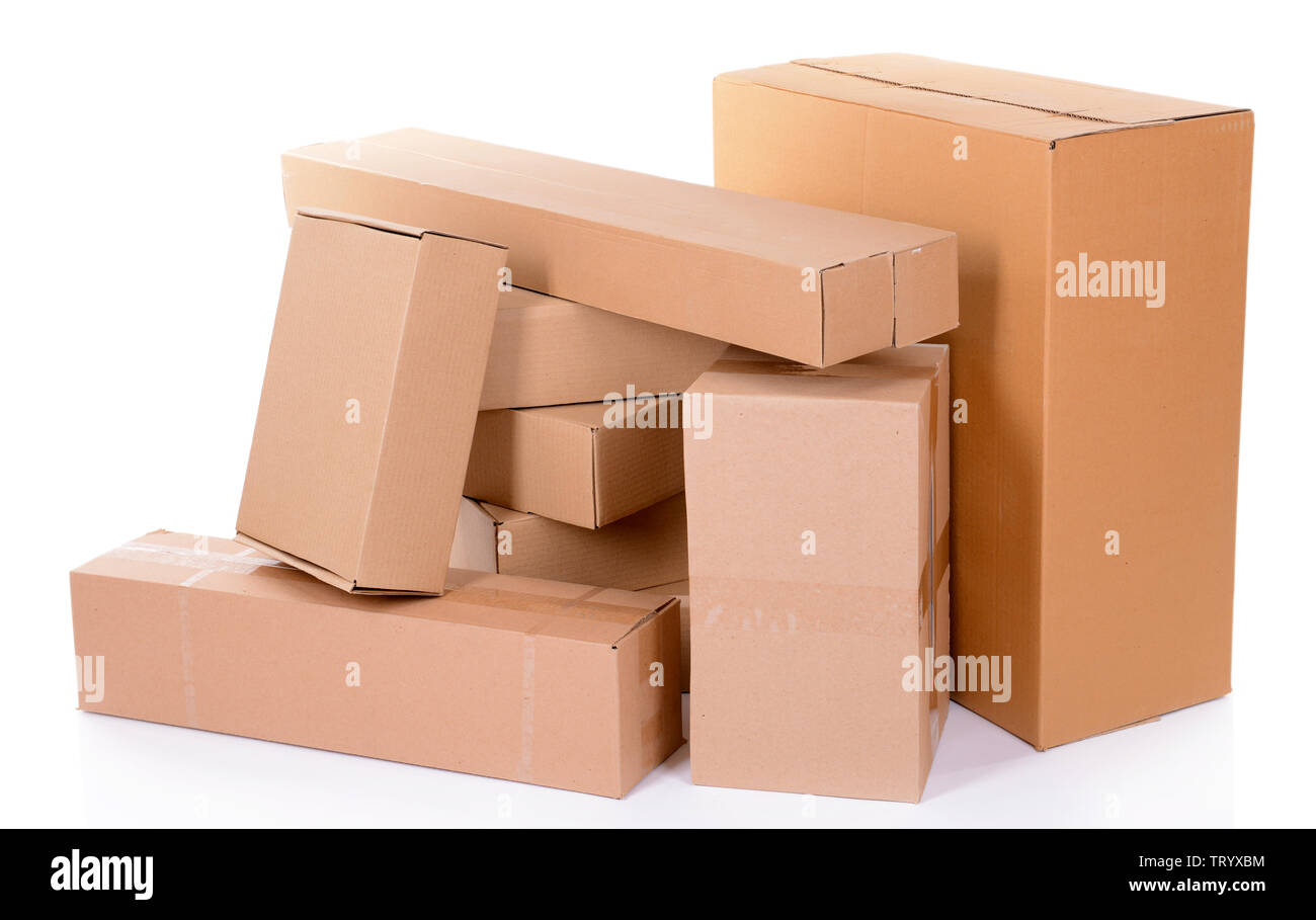 Different cardboard boxes isolated on white Stock Photo - Alamy