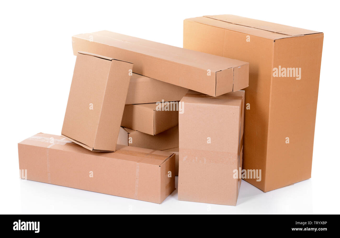 Different cardboard boxes isolated on white Stock Photo - Alamy