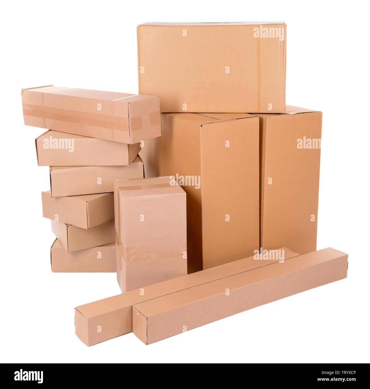 Different cardboard boxes isolated on white Stock Photo - Alamy