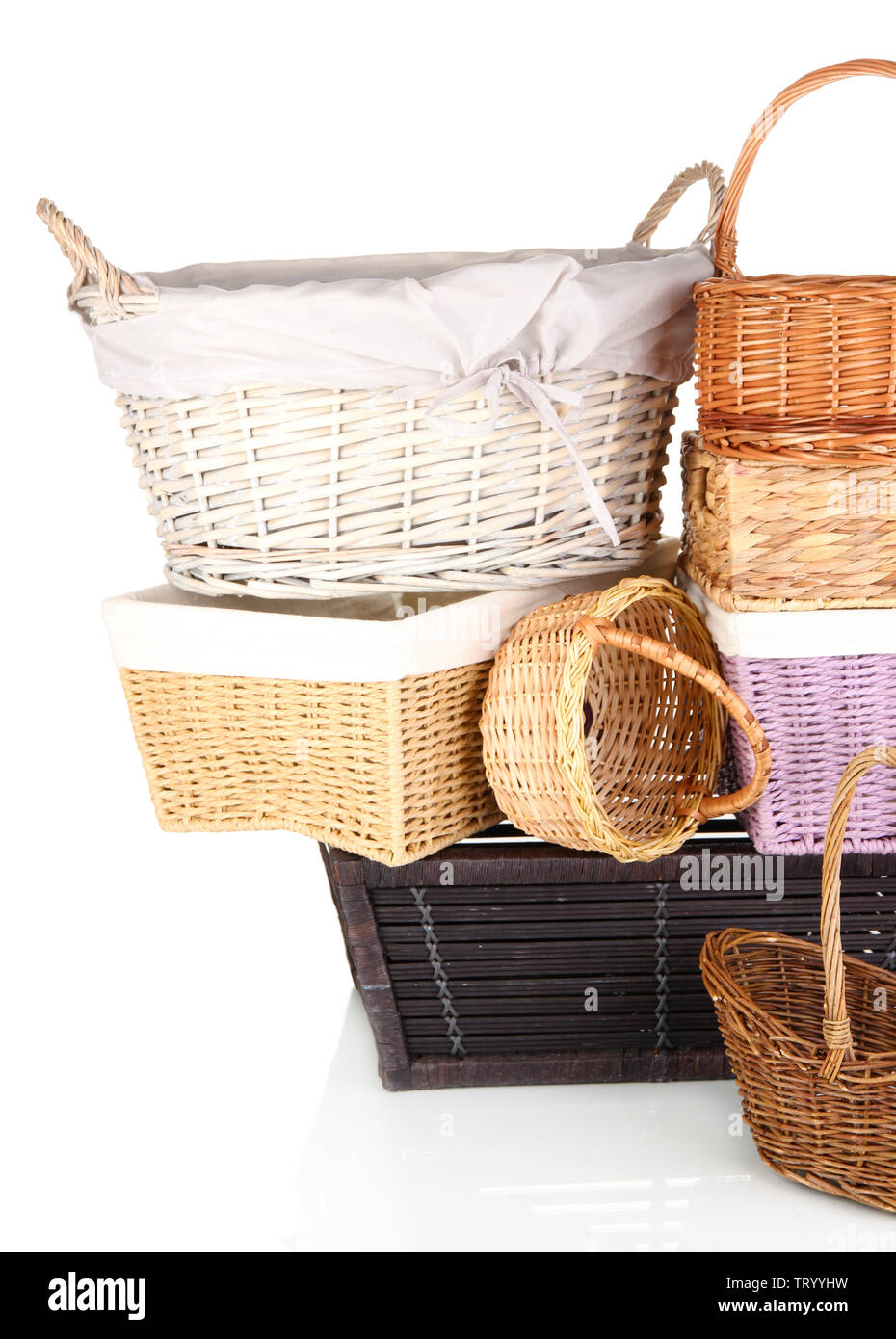 Many different baskets isolated on white Stock Photo - Alamy