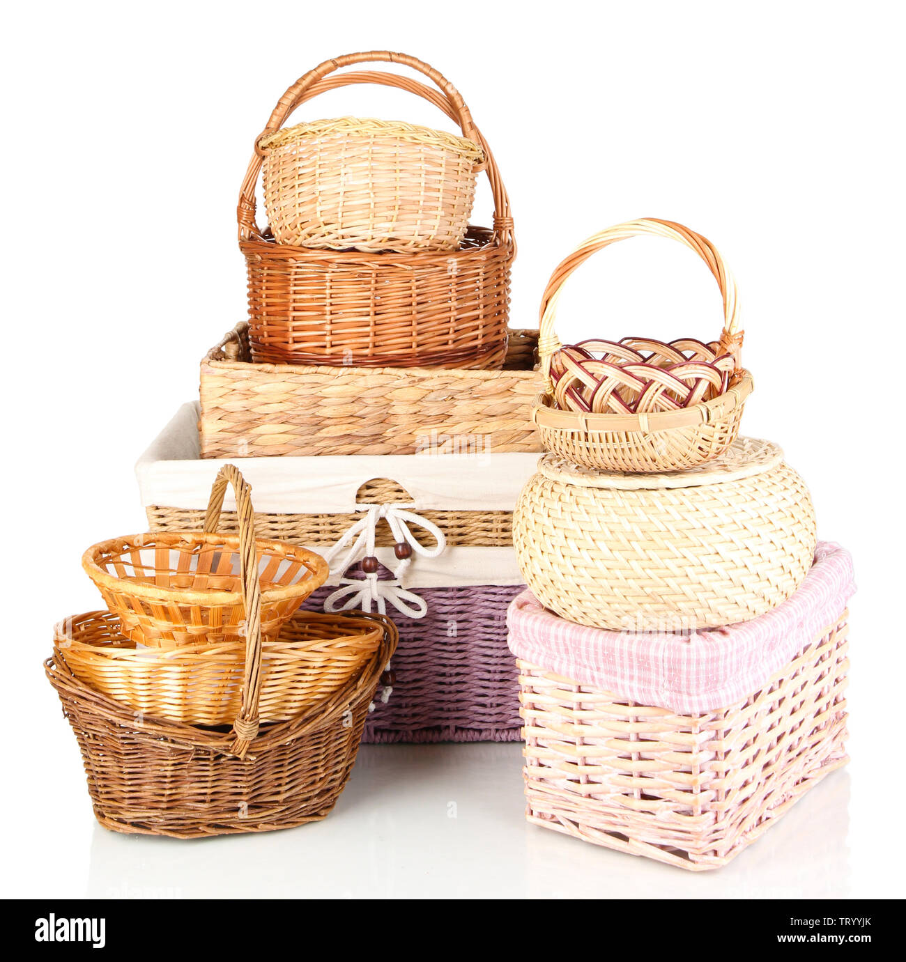 Many different baskets isolated on white Stock Photo - Alamy