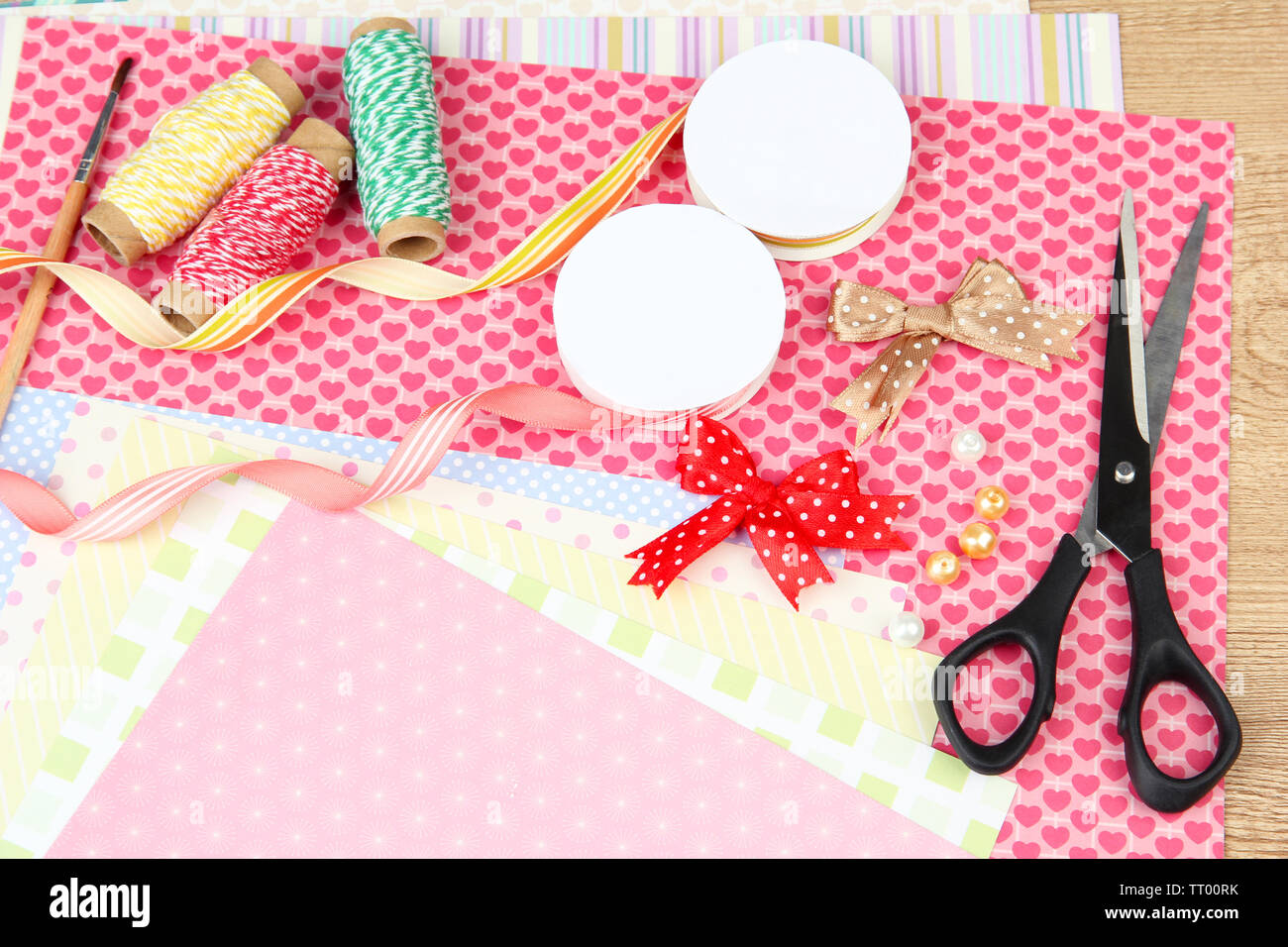 Paper for scrapbooking and tools, close up Stock Photo - Alamy