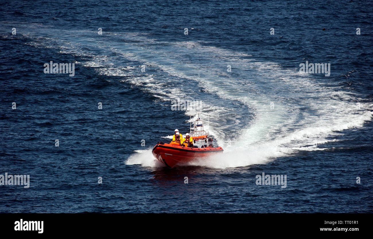 Port Erin Lifeboat rib, Calf Sound, Calf of Man, Isle of Man, British ...