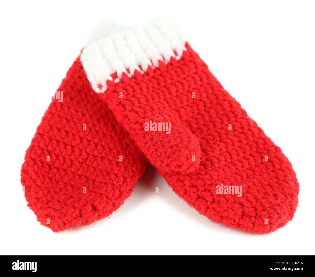 Red winter mittens isolated on whited Stock Photo - Alamy