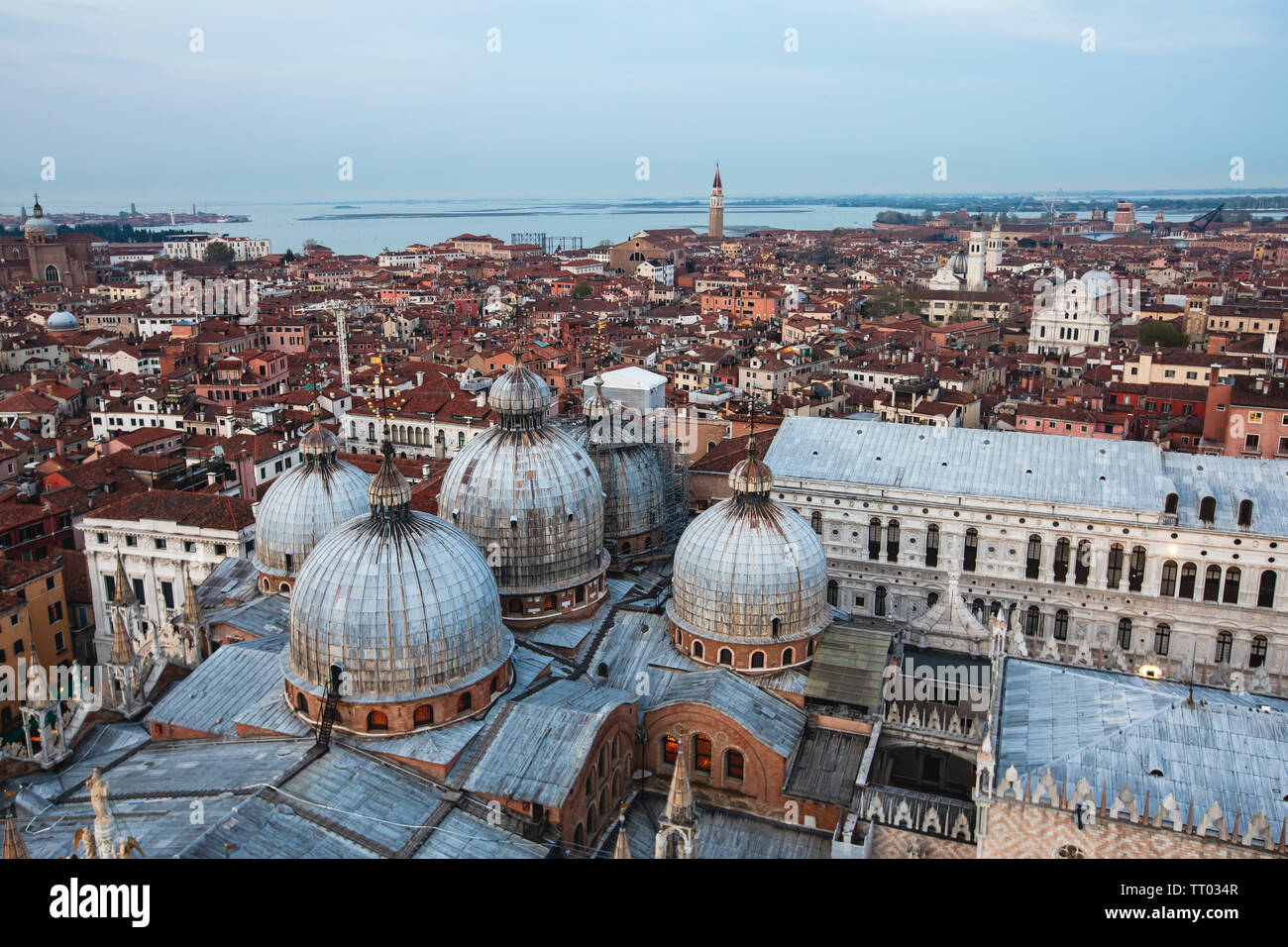 Beautiful super wide-angle aerial view of Venice, Italy with harbor ...