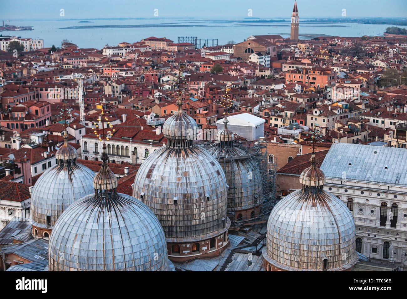 Beautiful super wide-angle aerial view of Venice, Italy with harbor ...