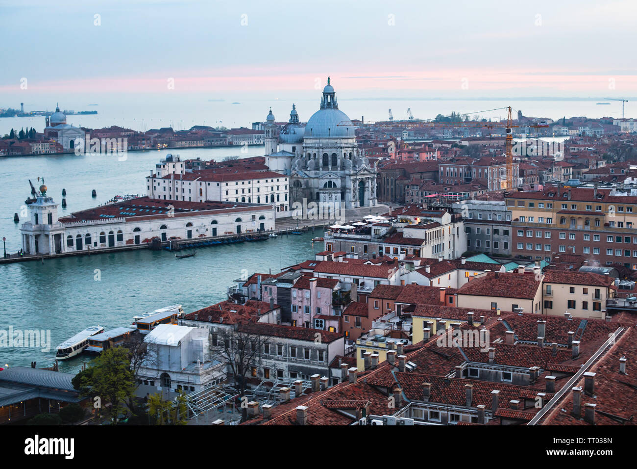 Beautiful super wide-angle aerial view of Venice, Italy with harbor ...