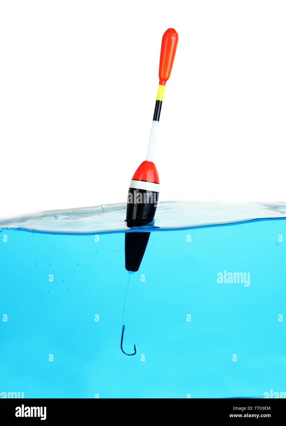 Fishing float in water isolated on white Stock Photo - Alamy