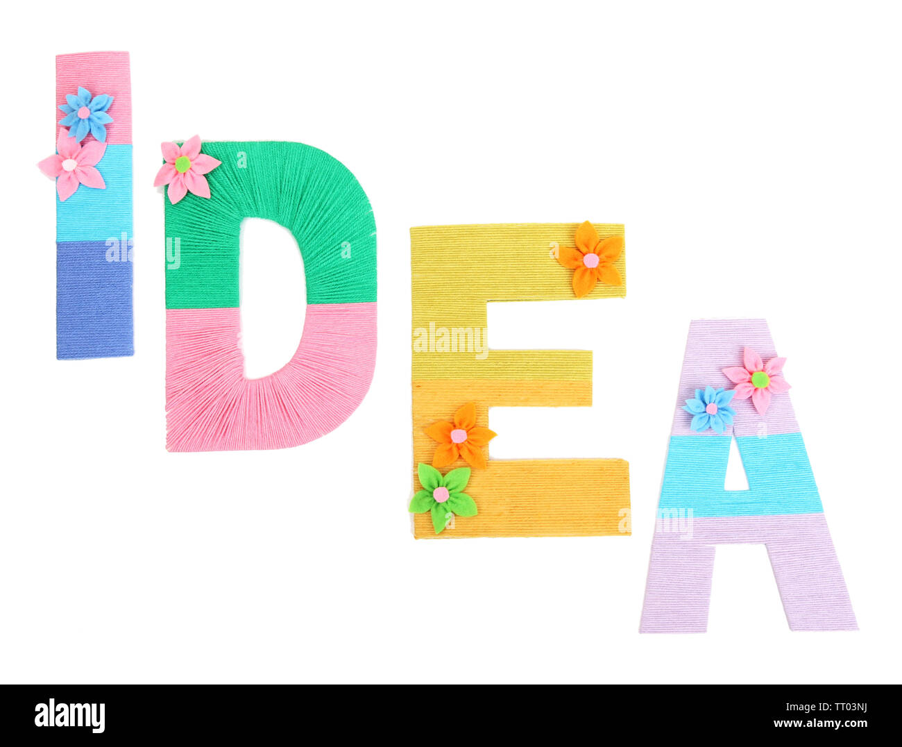 Word Idea created with brightly colored knitting yard isolated on white ...