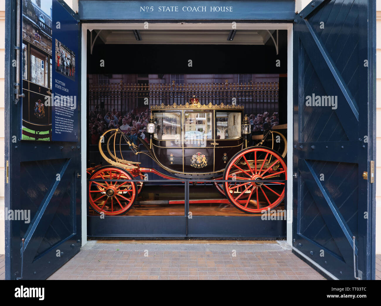 Royal carriages and coaches at The Royal Mews, Buckingham Palace ...