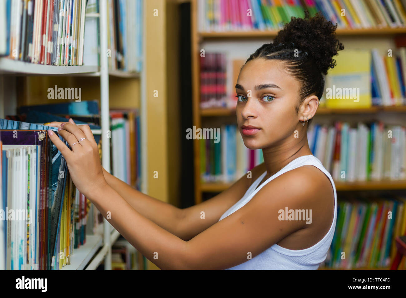 Black african american young girl student studying at the school ...