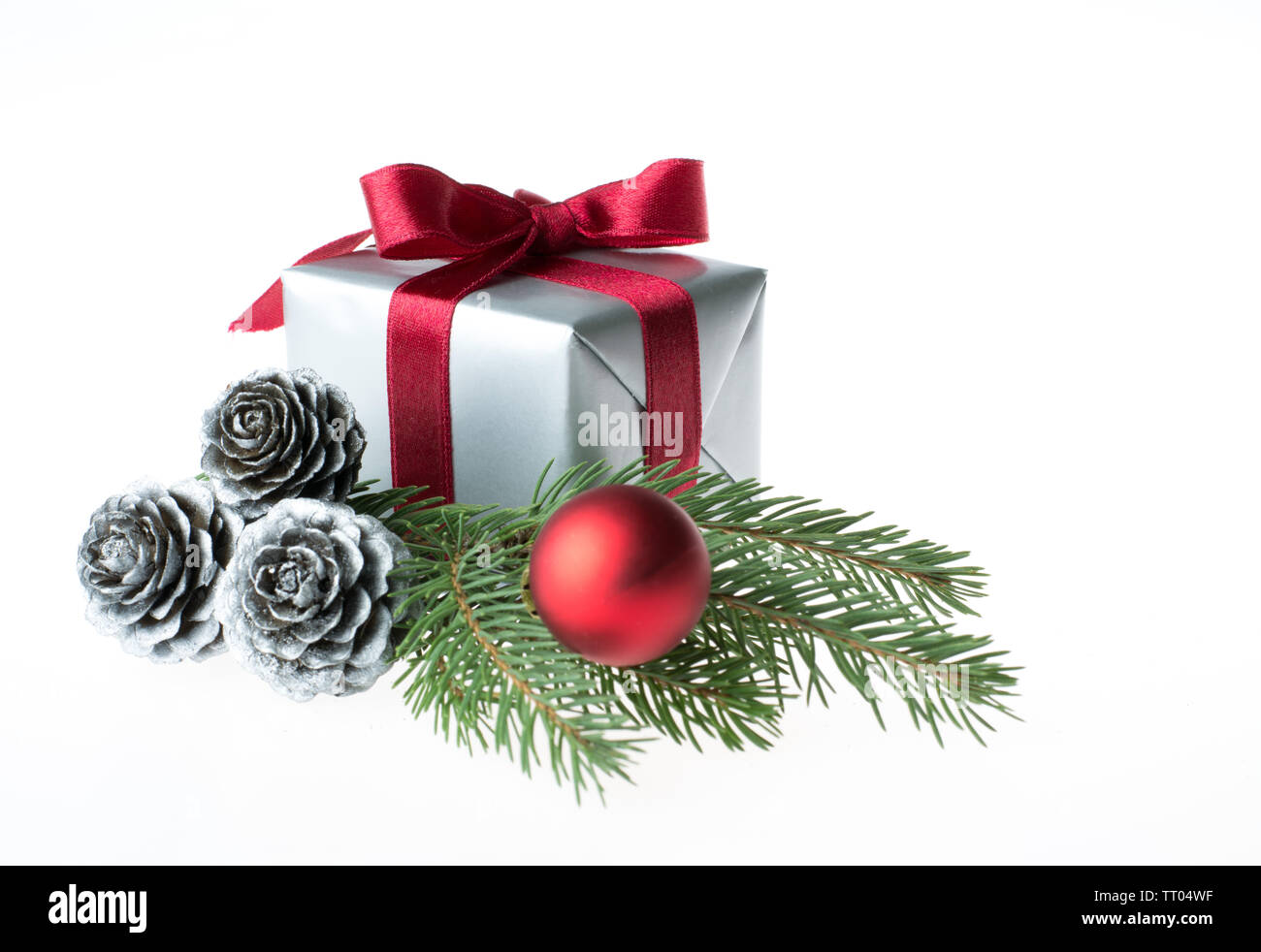 Fir branches red baubles Cut Out Stock Images & Pictures - Alamy