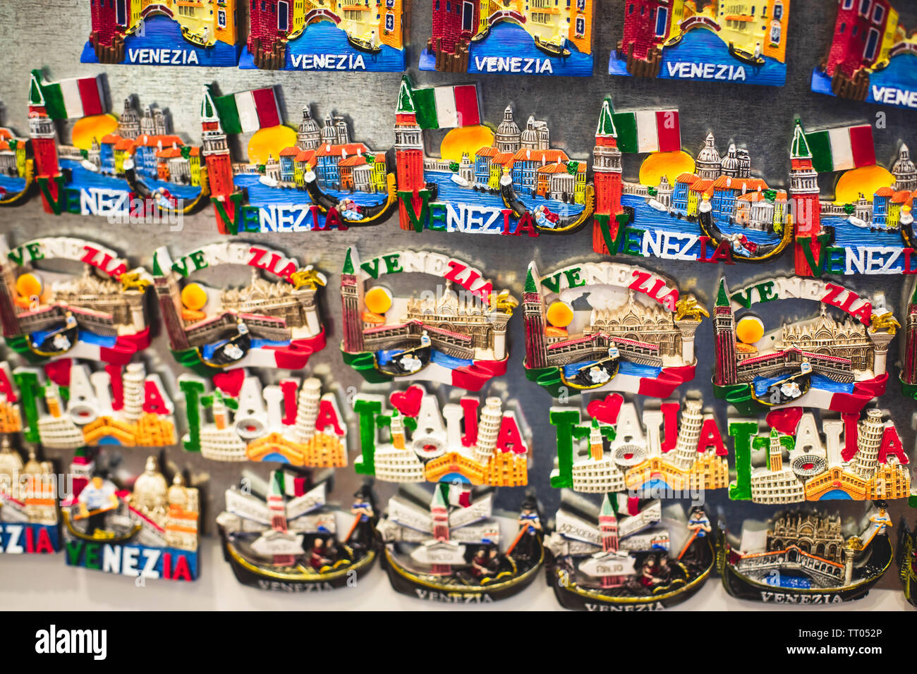 View of traditional tourist souvenirs and gifts from Venice, Italy and ...