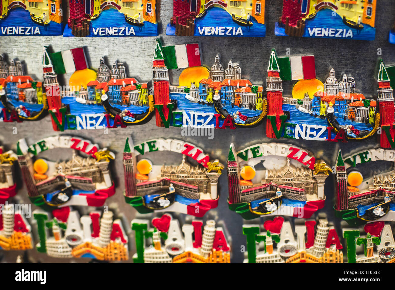 View of traditional tourist souvenirs and gifts from Venice, Italy and ...