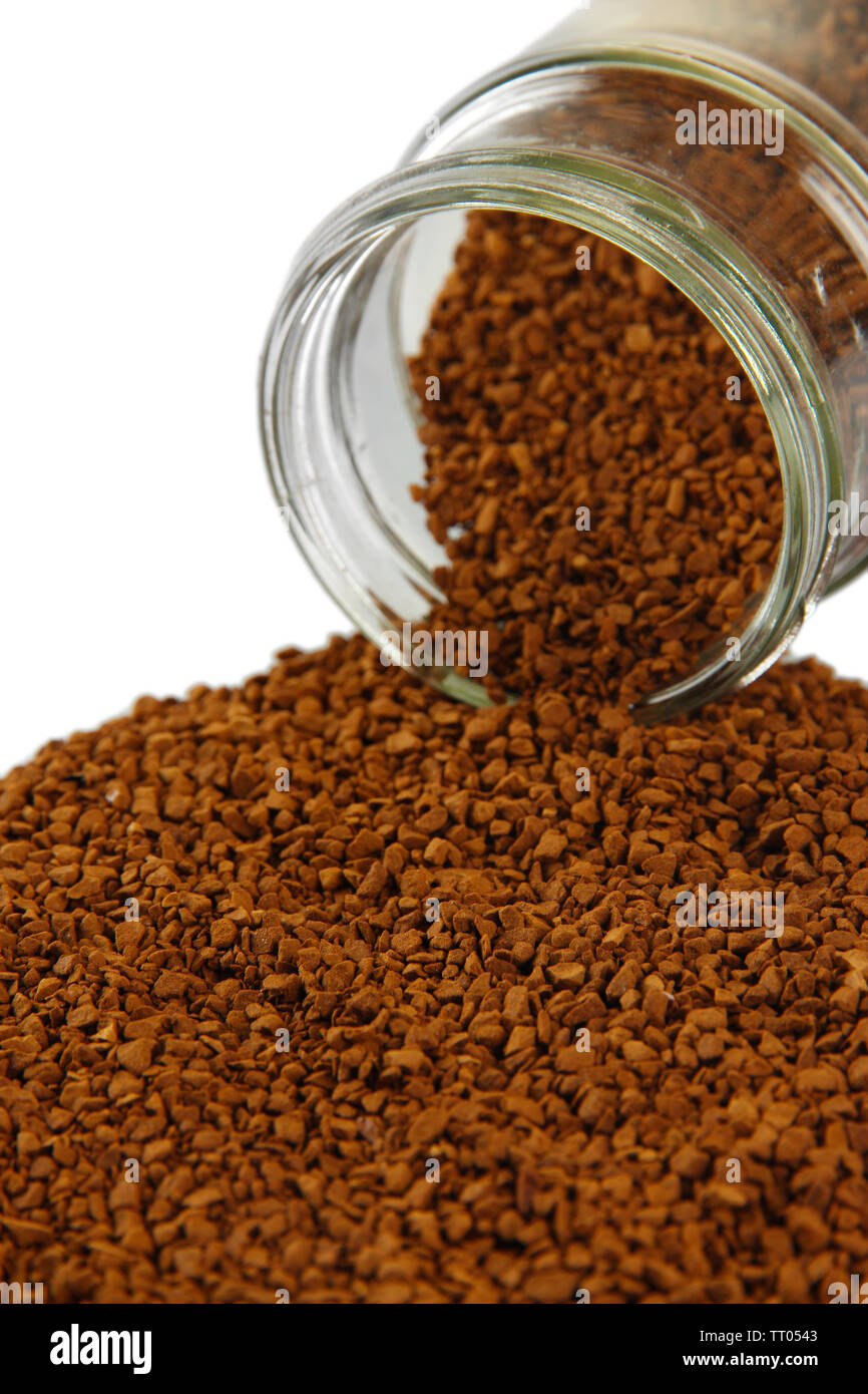 Scattered instant coffee isolated on white Stock Photo - Alamy