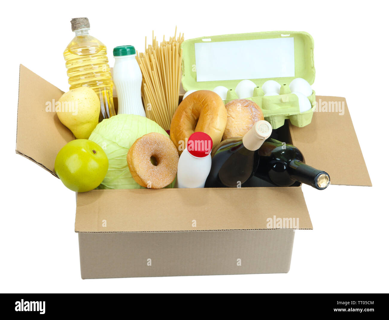 Box with products isolated on white Stock Photo - Alamy