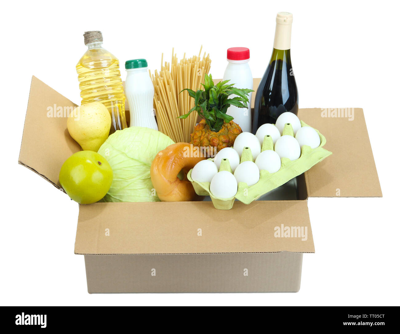 Box with products isolated on white Stock Photo - Alamy
