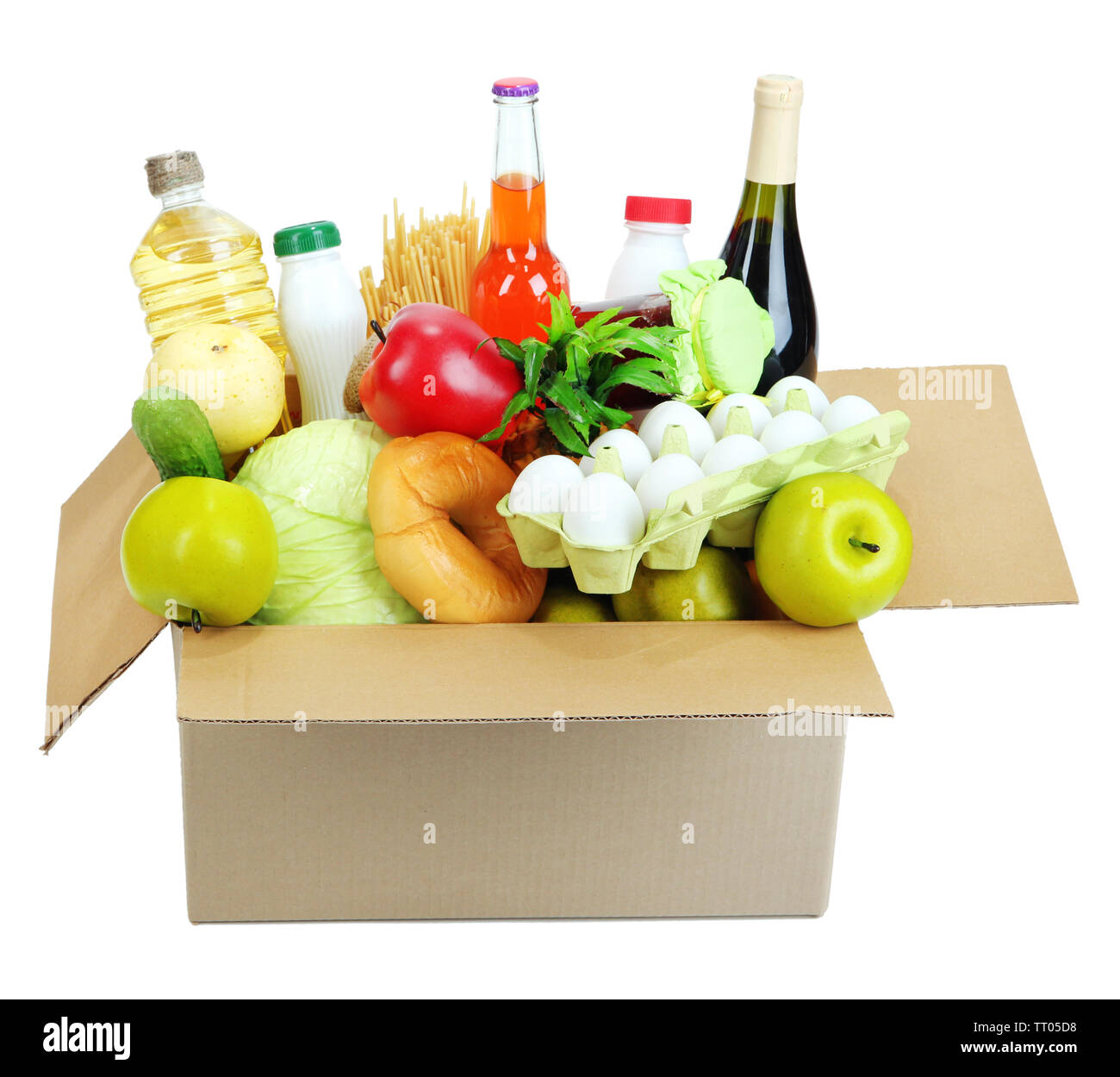 Box with products isolated on white Stock Photo - Alamy