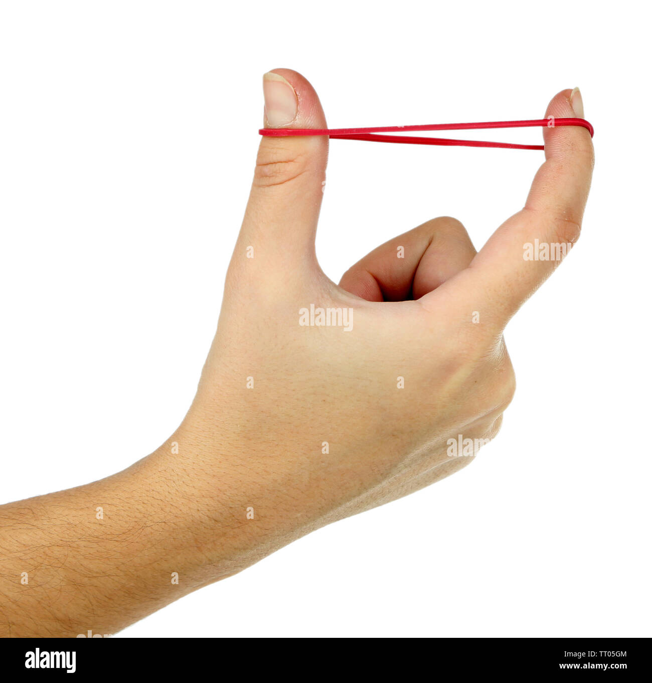 Elastic band on hands, isolated on white Stock Photo - Alamy