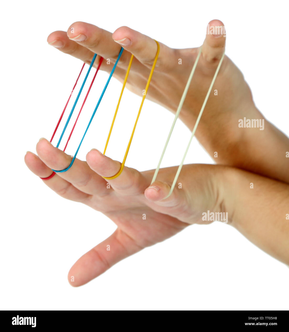Elastic bands on hands, isolated on white Stock Photo - Alamy