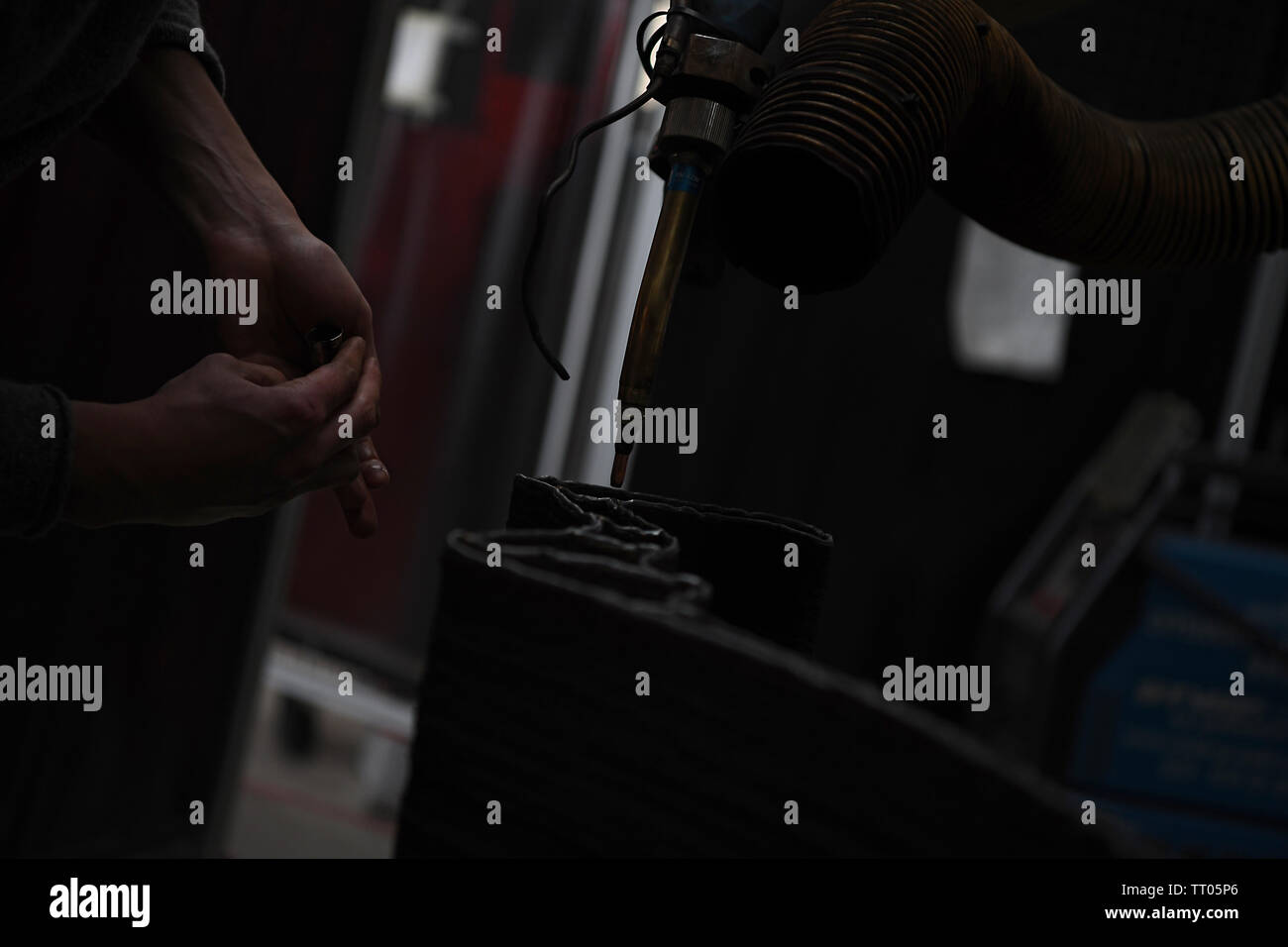 Heavy duty large 3D metal printer at a factory printing a bridge using ...