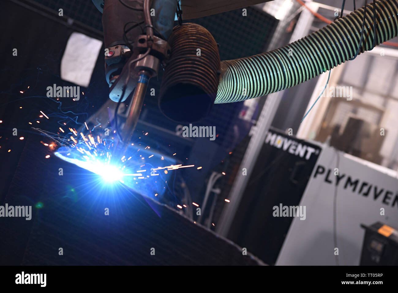 Heavy duty large 3D metal printer at a factory printing a bridge using ...