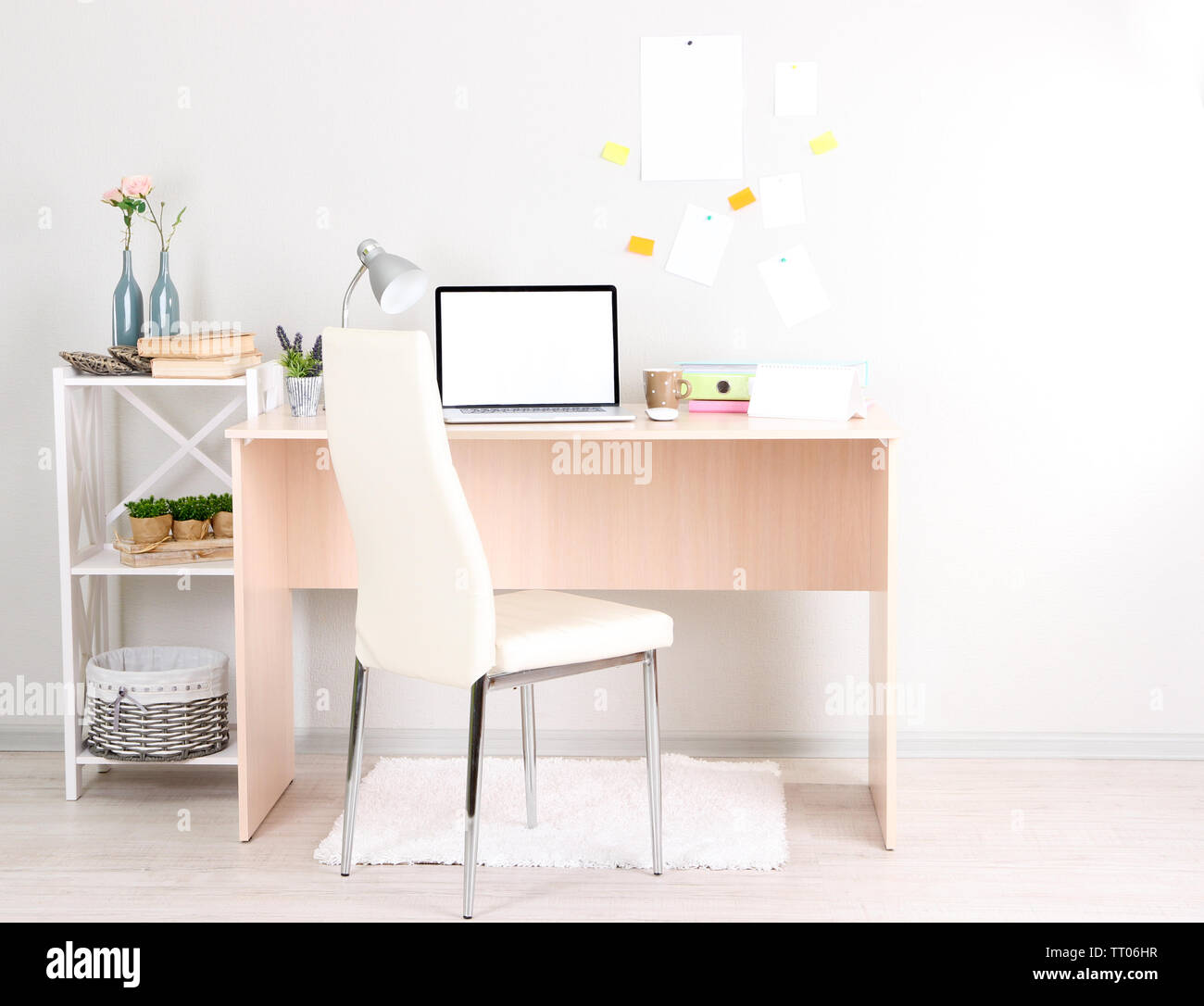 Workplace at home with laptop, close up Stock Photo - Alamy