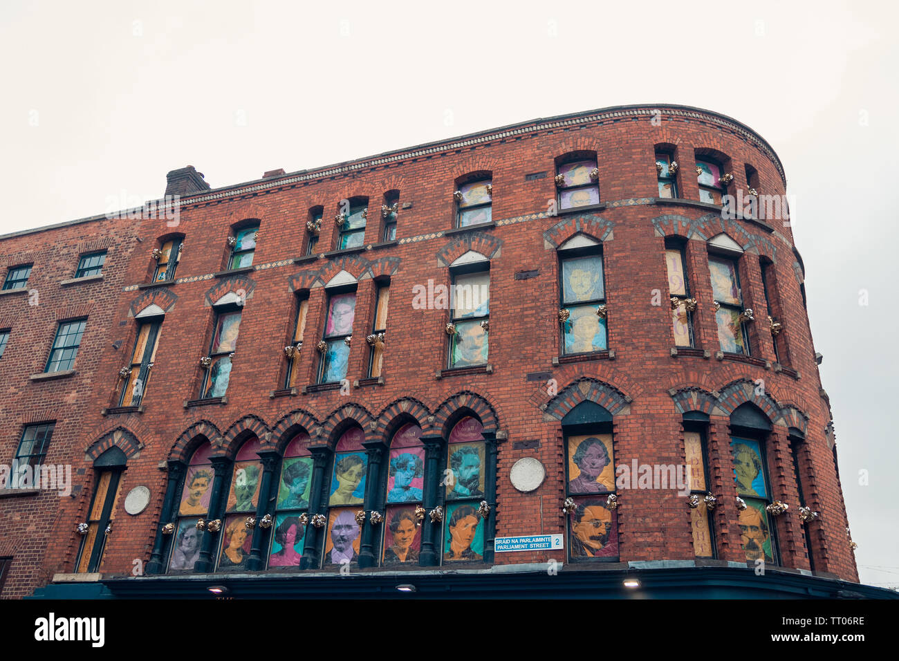 Dublin, Ireland - September 2018. Facade of a large red brick building ...
