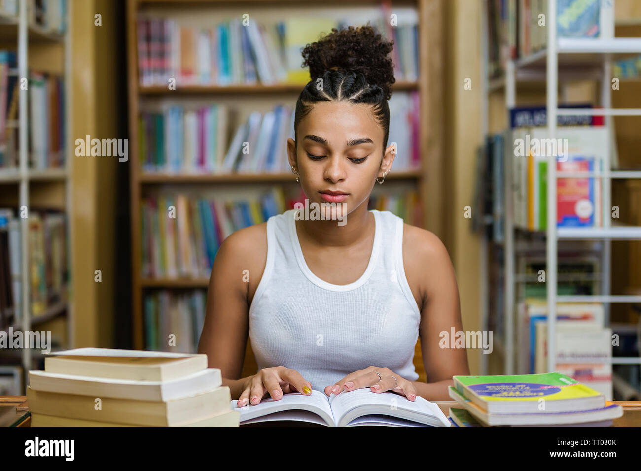Black african american young girl student studying at the school ...