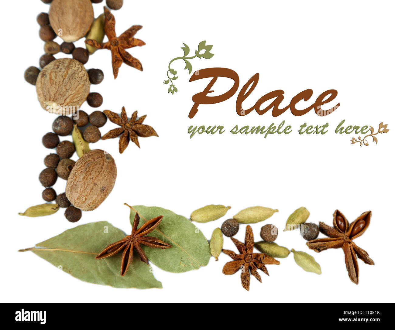 Herbs and spices border, isolated on white Stock Photo - Alamy