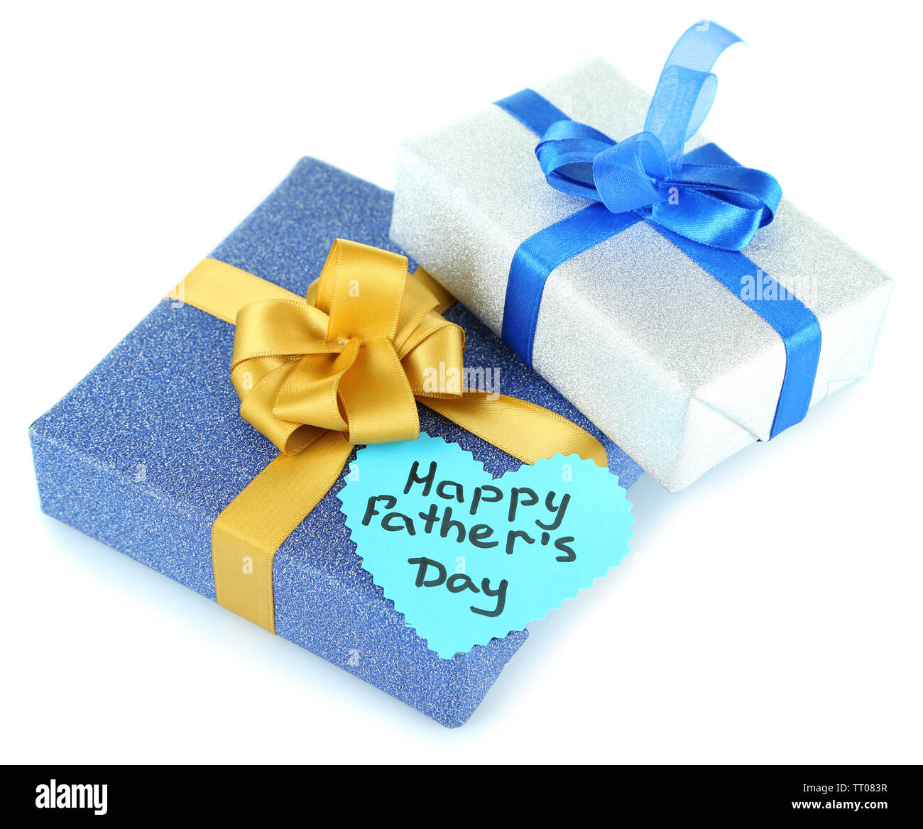 Happy Fathers Day tag with gift boxes, isolated on white Stock Photo ...