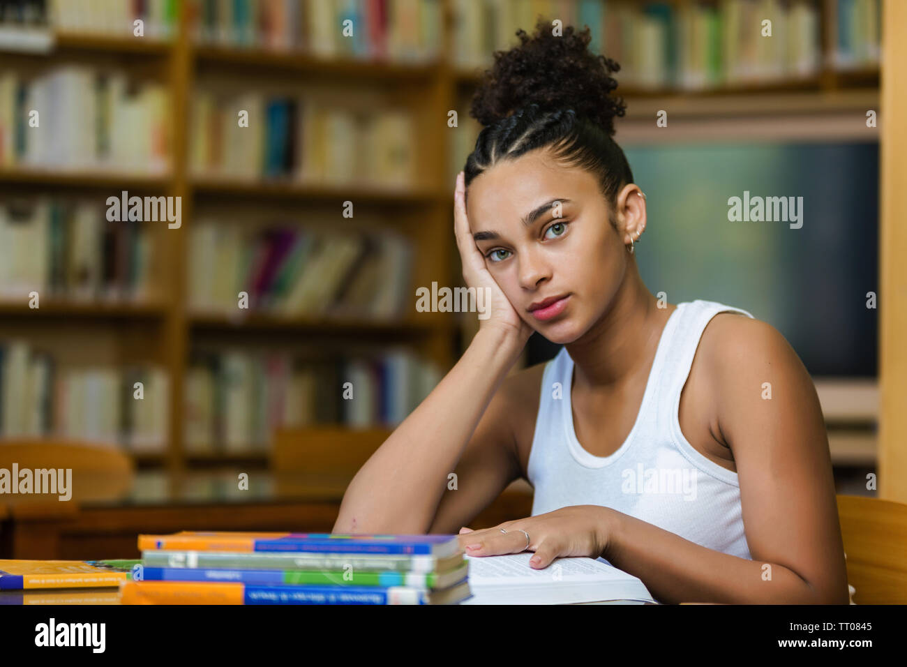 Black african american young girl student studying at the school ...