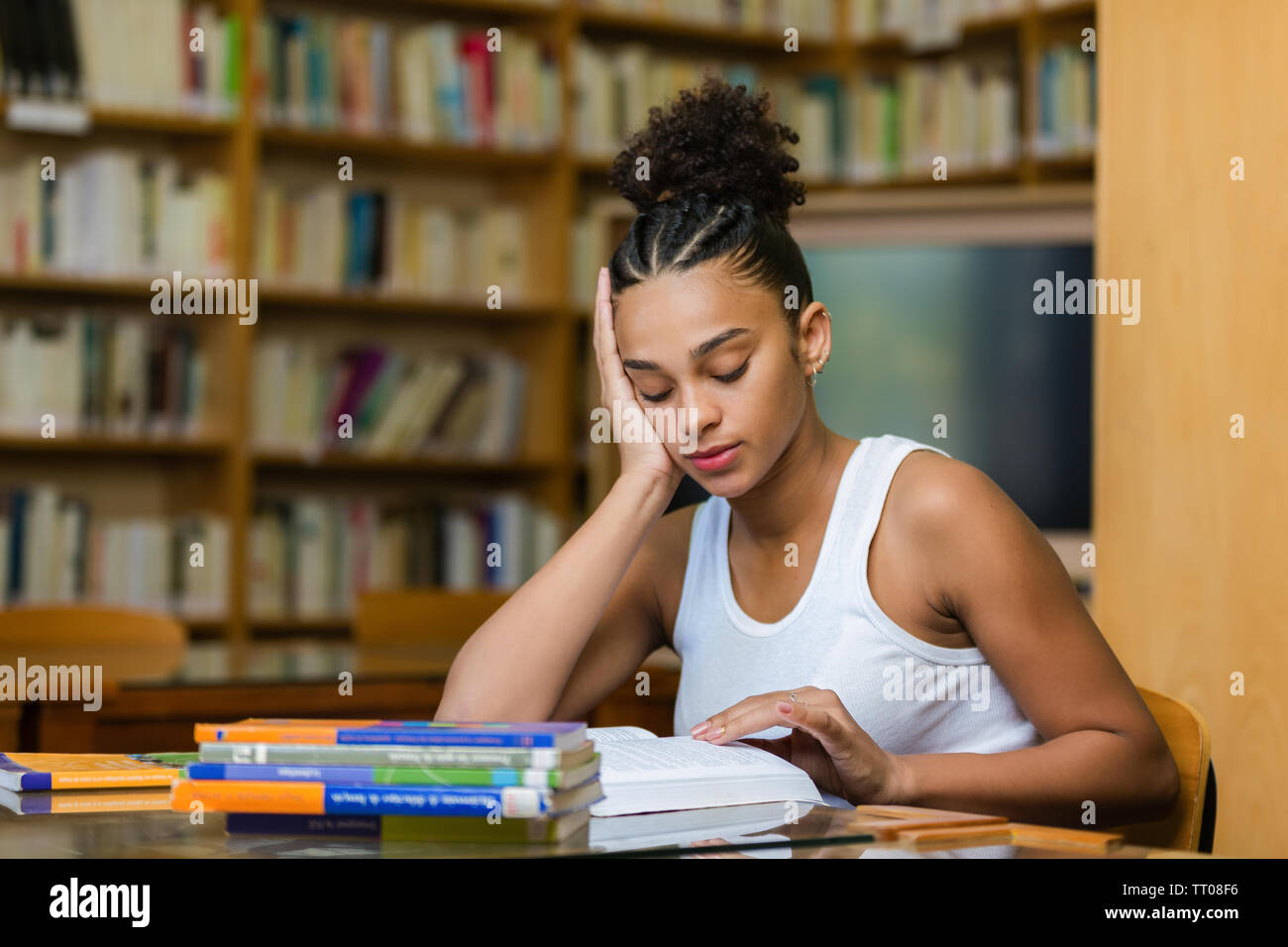 Black african american young girl student studying at the school ...