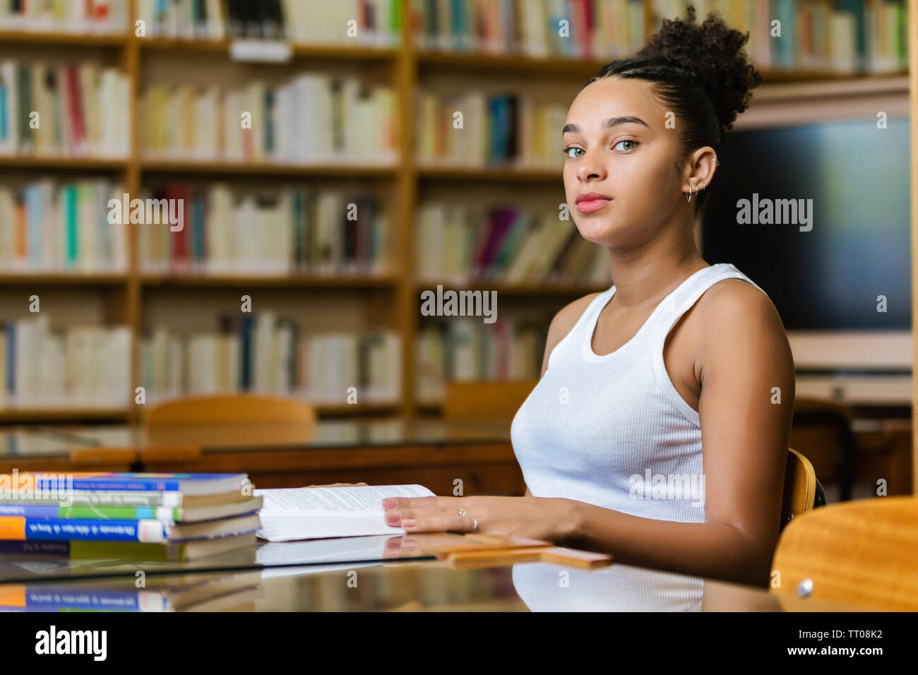 Black african american young girl student studying at the school ...