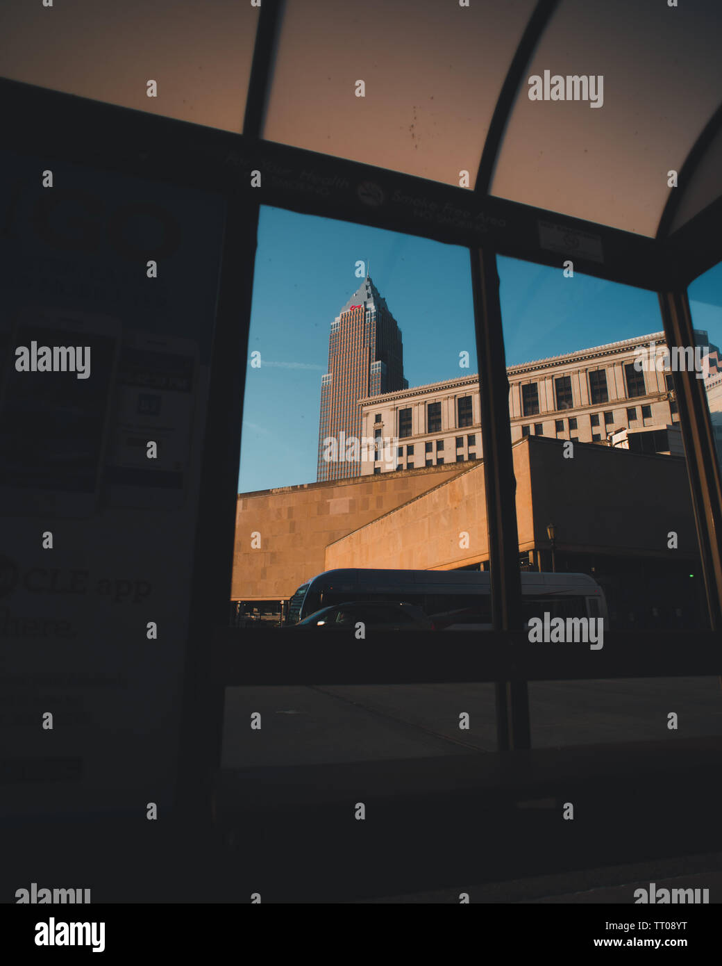 Key Tower Through a Bus Stop Stock Photo - Alamy